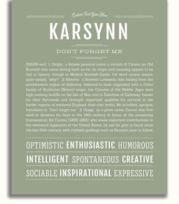 Karsynn Personalized Name Meaning Art Prints – Name Stories