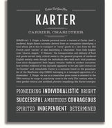 Karter Personalized Name Meaning Art Prints – Name Stories