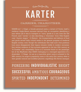 Karter Personalized Name Meaning Art Prints – Name Stories