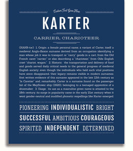Karter Personalized Name Meaning Art Prints – Name Stories