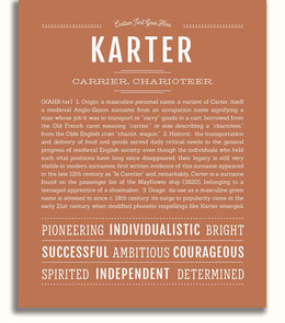 Karter Personalized Name Meaning Art Prints – Name Stories