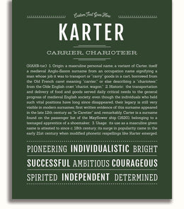 Karter Personalized Name Meaning Art Prints – Name Stories