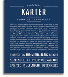Karter Personalized Name Meaning Art Prints – Name Stories