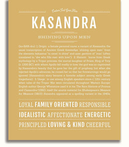 Kasandra Personalized Name Meaning Art Prints – Name Stories