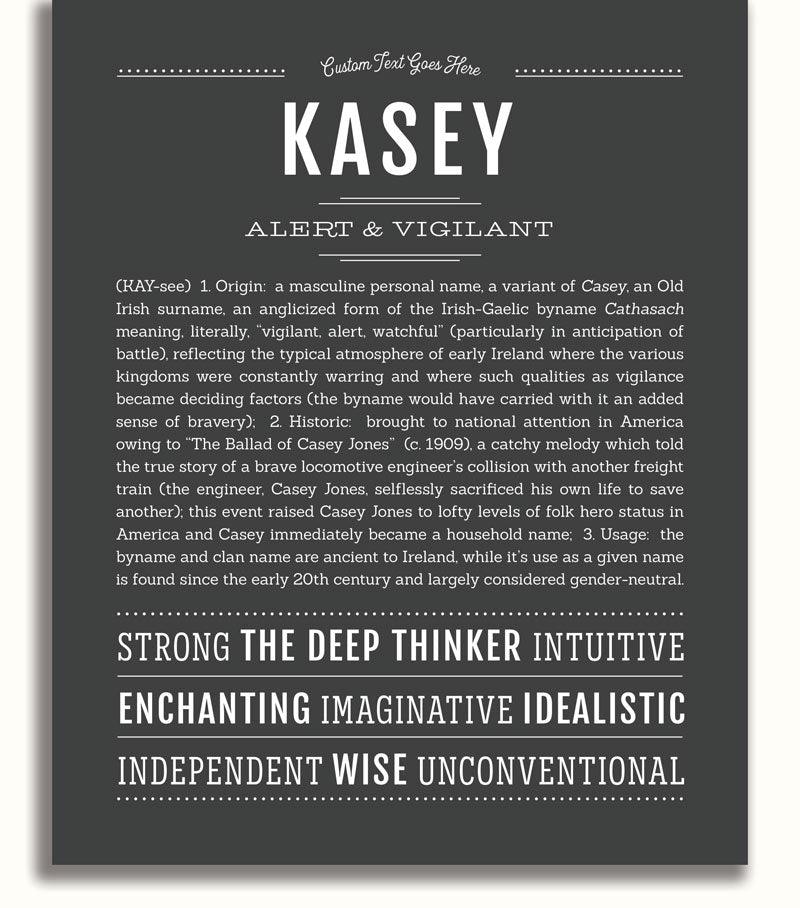 Kasey Personalized Name Meaning Art Prints – Name Stories