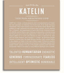 Katelin Personalized Name Meaning Art Prints – Name Stories