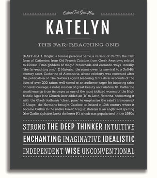 Katelyn Personalized Name Meaning Art Prints – Name Stories