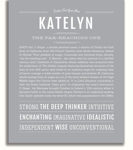 Katelyn Personalized Name Meaning Art Prints – Name Stories