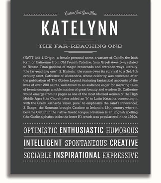 Katelynn Personalized Name Meaning Art Prints – Name Stories