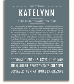 Katelynn Personalized Name Meaning Art Prints – Name Stories