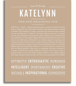 Katelynn Personalized Name Meaning Art Prints – Name Stories