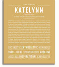 Katelynn Personalized Name Meaning Art Prints – Name Stories
