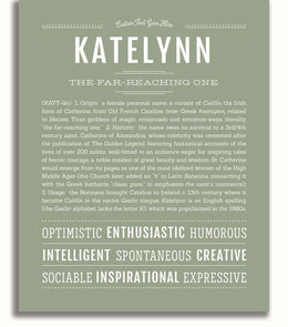 Katelynn Personalized Name Meaning Art Prints – Name Stories