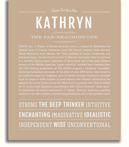 Kathryn Personalized Name Meaning Art Prints – Name Stories