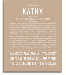 Kathy Personalized Name Meaning Art Prints – Name Stories