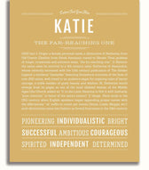 Katie Personalized Name Meaning Art Prints – Name Stories
