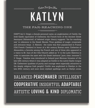Katlyn Personalized Name Meaning Art Prints – Name Stories