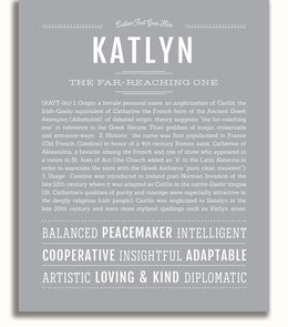 Katlyn Personalized Name Meaning Art Prints – Name Stories