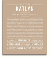 Katlyn Personalized Name Meaning Art Prints – Name Stories