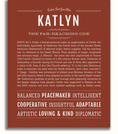 Katlyn Personalized Name Meaning Art Prints – Name Stories