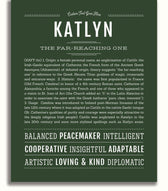 Katlyn Personalized Name Meaning Art Prints – Name Stories