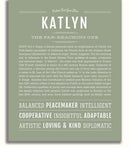 Katlyn Personalized Name Meaning Art Prints – Name Stories