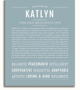 Katlyn Personalized Name Meaning Art Prints – Name Stories