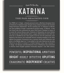 Katrina Personalized Name Meaning Art Prints – Name Stories