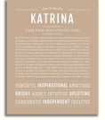 Katrina Personalized Name Meaning Art Prints – Name Stories
