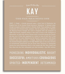 Kay Personalized Name Meaning Art Prints – Name Stories