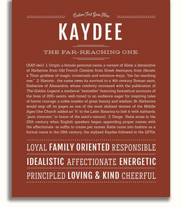 Kaydee Personalized Name Meaning Art Prints – Name Stories