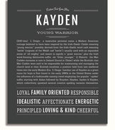 Kayden Personalized Name Meaning Art Prints – Name Stories