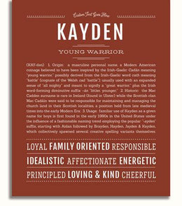 Kayden Personalized Name Meaning Art Prints – Name Stories