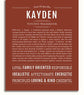 Kayden Personalized Name Meaning Art Prints – Name Stories