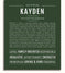 Kayden Personalized Name Meaning Art Prints – Name Stories