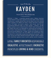 Kayden Personalized Name Meaning Art Prints – Name Stories