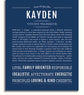 Kayden Personalized Name Meaning Art Prints – Name Stories