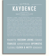 Kaydence Personalized Name Meaning Art Prints – Name Stories