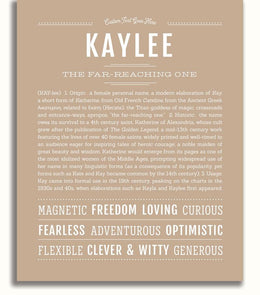 Kaylee Personalized Name Meaning Art Prints – Name Stories