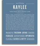 Kaylee Personalized Name Meaning Art Prints – Name Stories