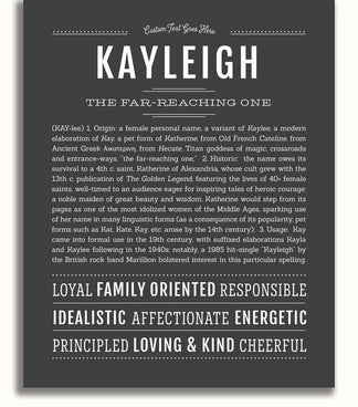 Kayleigh Personalized Name Meaning Art Prints – Name Stories