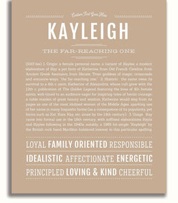 Kayleigh Personalized Name Meaning Art Prints – Name Stories
