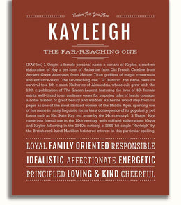 Kayleigh Personalized Name Meaning Art Prints – Name Stories