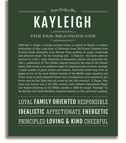 Kayleigh Personalized Name Meaning Art Prints – Name Stories