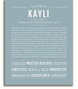 Kayli Personalized Name Meaning Art Prints – Name Stories