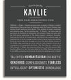 Kaylie Personalized Name Meaning Art Prints – Name Stories
