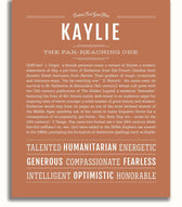 Kaylie Personalized Name Meaning Art Prints – Name Stories