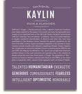 Kaylin Personalized Name Meaning Art Prints – Name Stories