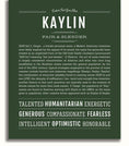 Kaylin Personalized Name Meaning Art Prints – Name Stories