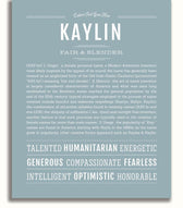 Kaylin Personalized Name Meaning Art Prints – Name Stories